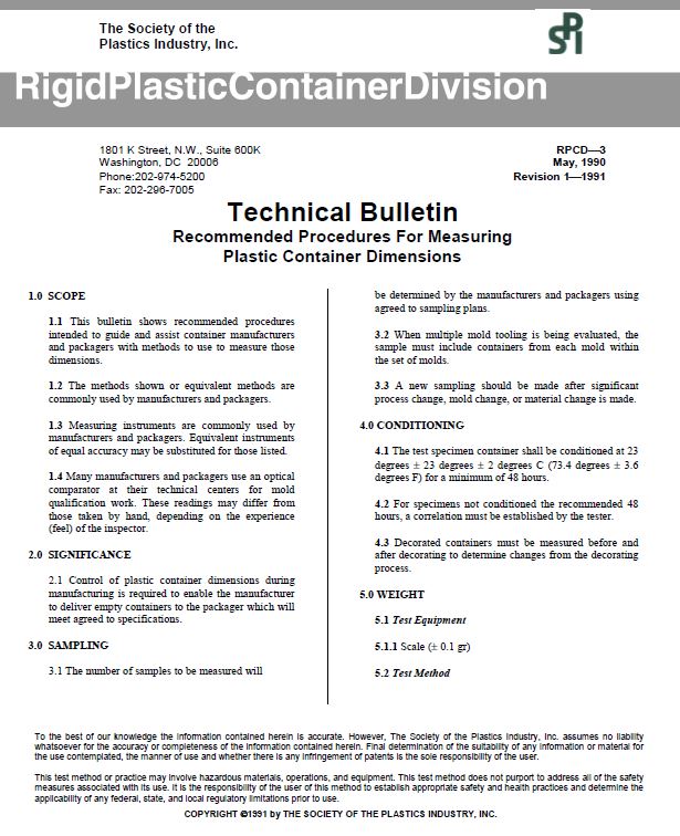 Recommended Procedures for Measuring Plastic Container ...